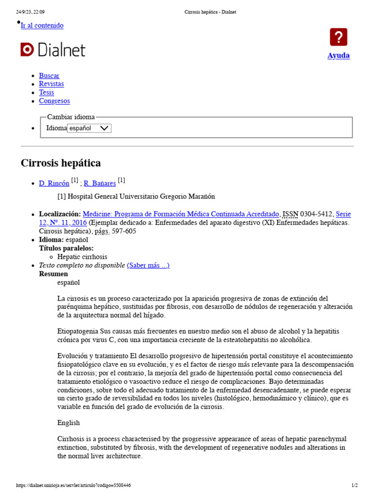 Cirrosis Hepática - Dialnet | PDF | Cirrosis | Causas de la muerte