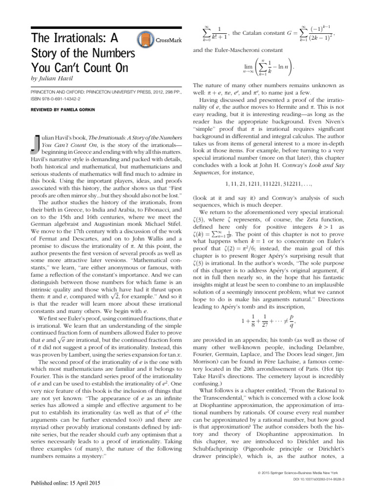 Havil Irrational S Review | PDF | Mathematical Proof | Numbers