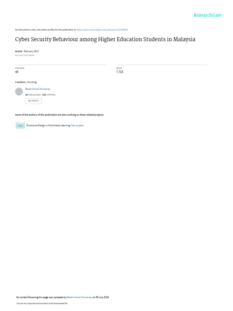 Cyber Security Behaviour Among Higher Education ST | PDF | Security ...