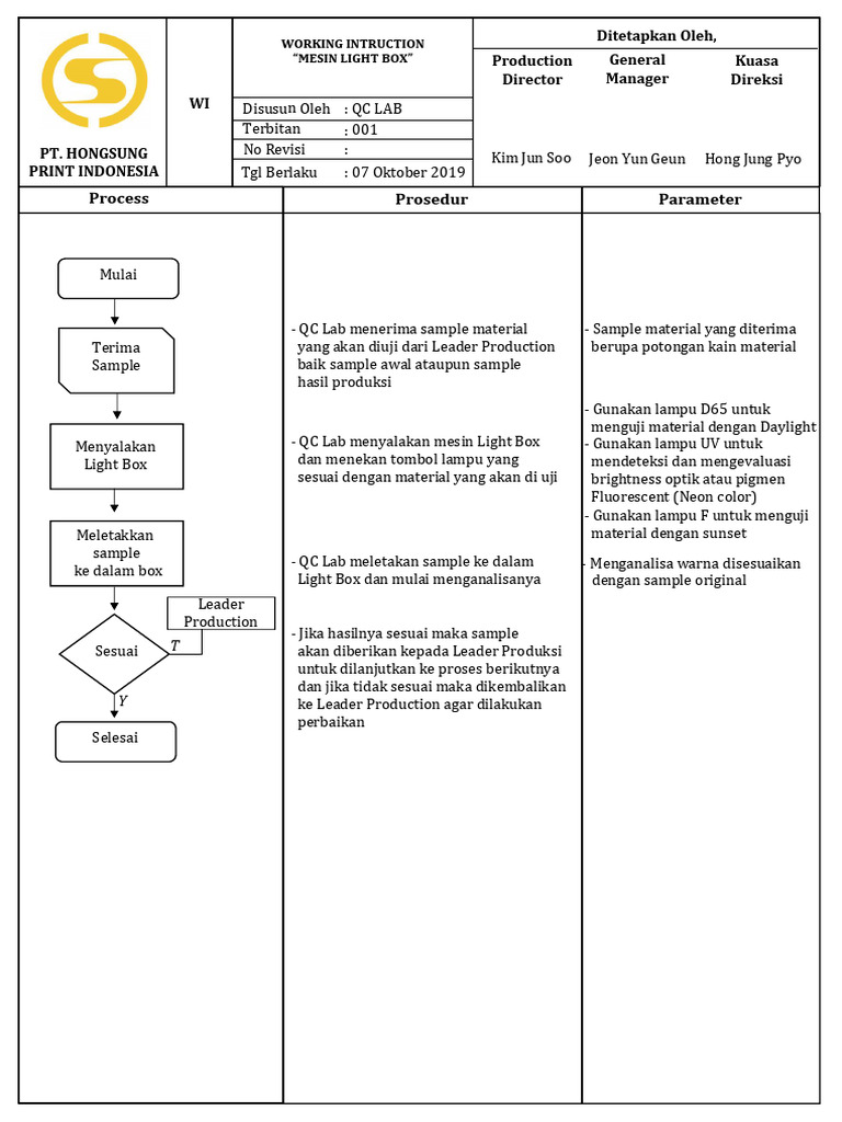 Prosedur Pengujian Sample di Light Box | PDF
