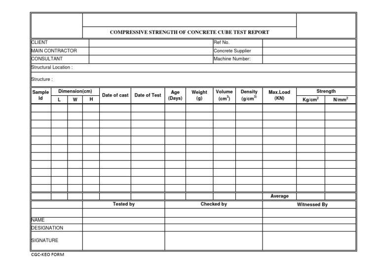 Compressive Strength of Concrete Cube Report | PDF