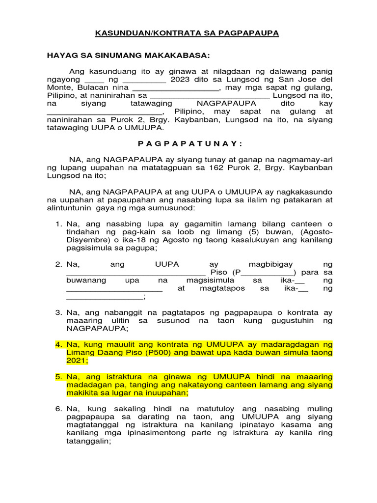 Kasunduan/Kontrata Sa Pagpapaupa | PDF