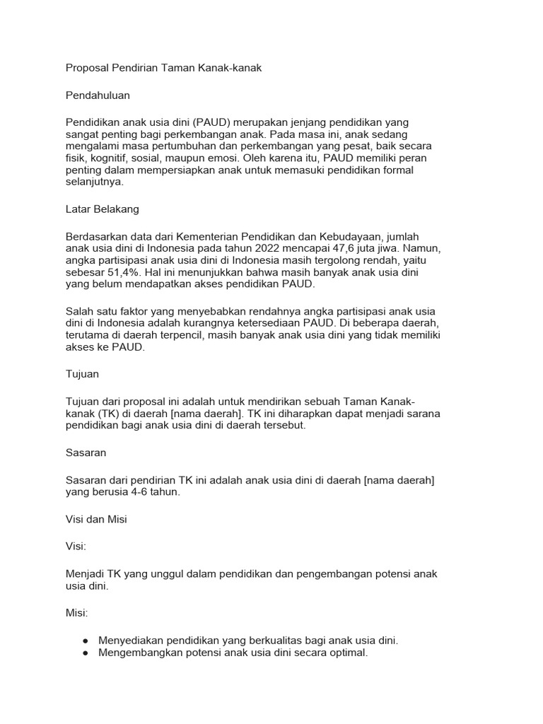 Proposal Pendirian Paud TK | PDF