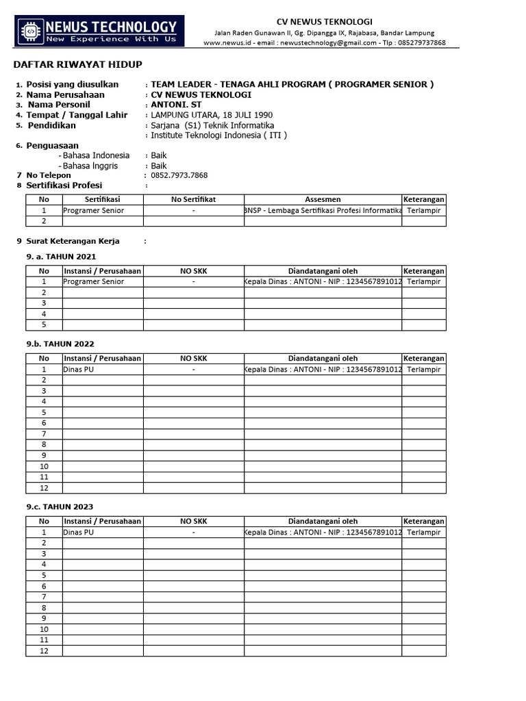 CV Antoni: Team Leader IT | PDF