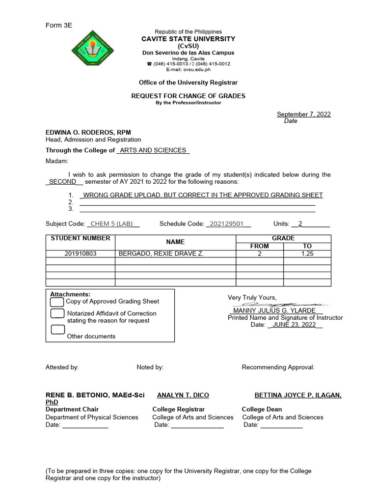 Grade Change Request Form | PDF