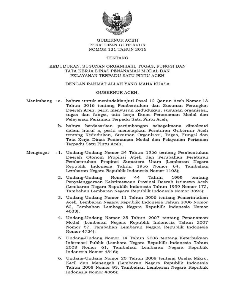 Struktur DPM-PTSP Aceh | PDF | Pengelolaan Keuangan & Uang