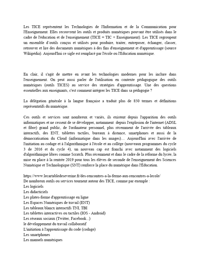 Intégration des TICE dans l'enseignement | PDF | Technologies de l ...