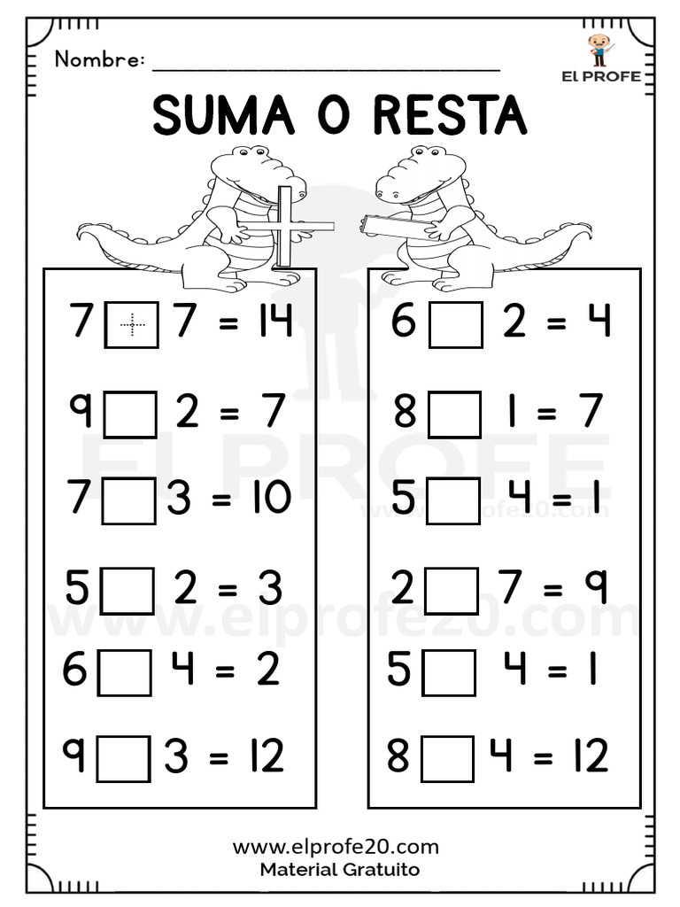 Fichas para Trabajar La Suma y La Resta Elprofe20 | PDF