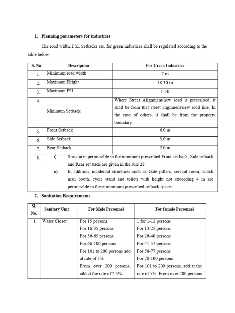 Planning Parameters For Industries - TNCDBR | PDF