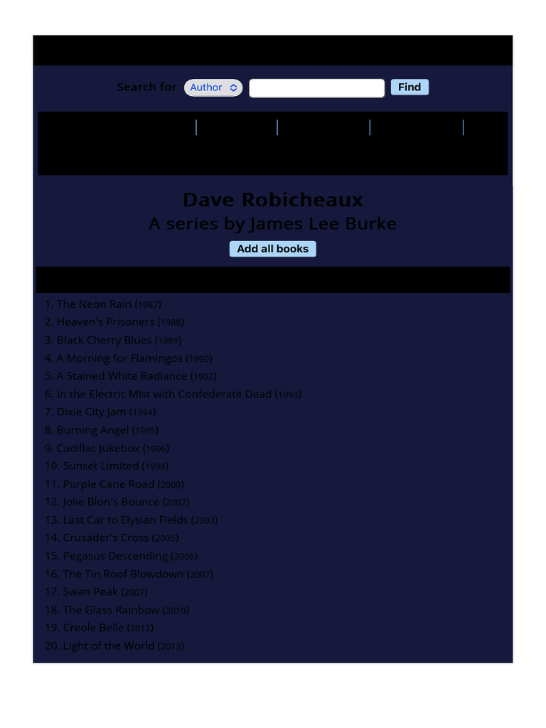 James Lee Burke's Dave Robicheaux Books in Order | PDF
