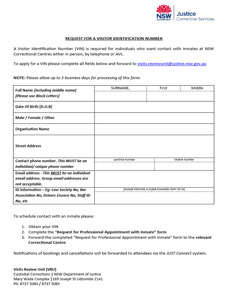 Visitor Identification Number Application | PDF