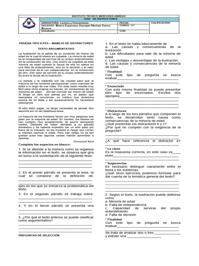 Tipos de Distractores en Lenguaje | PDF | Oración (Lingüística)