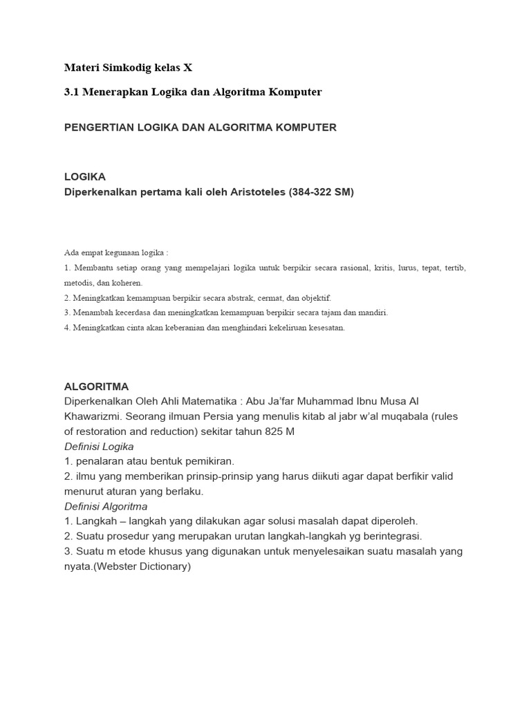 3.1 Menerapkan Logika Dan Algoritma Komputer | PDF 3.1 Menerapkan Logika Dan Algoritma Komputer | PDF