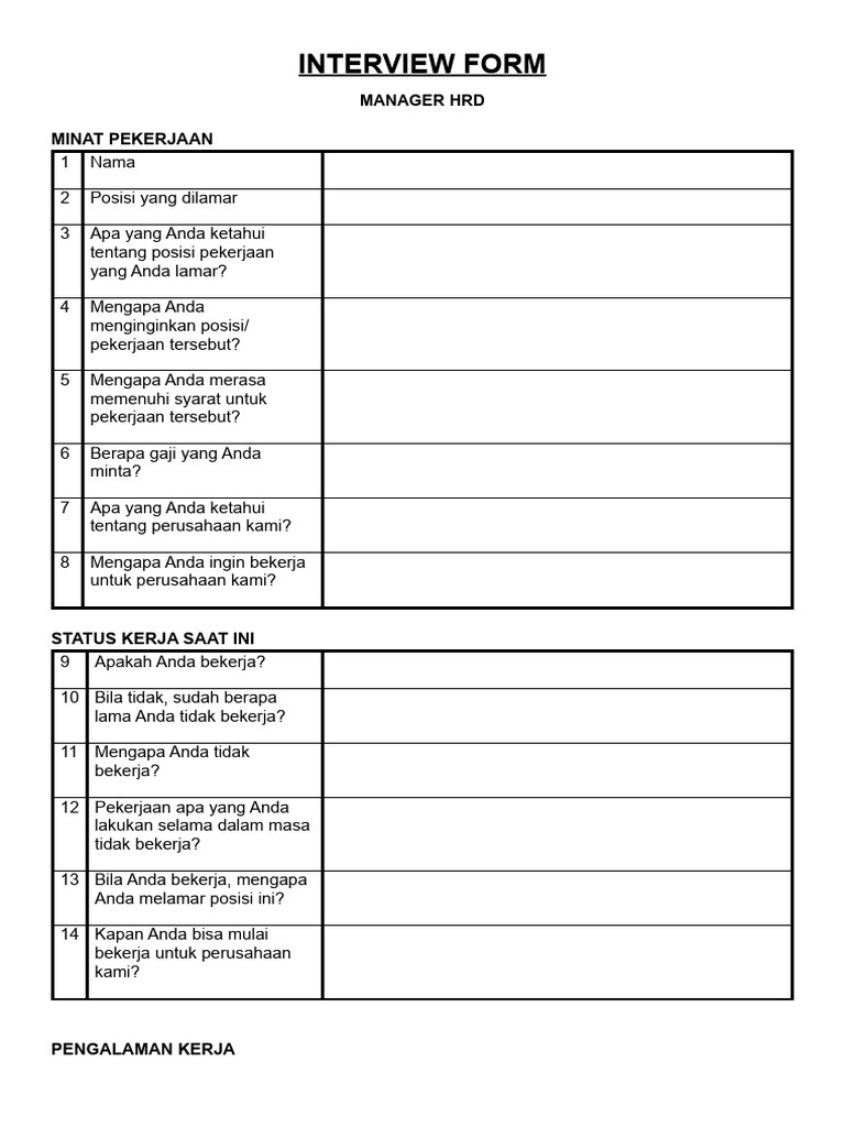 Interview Form Manager HRD | PDF