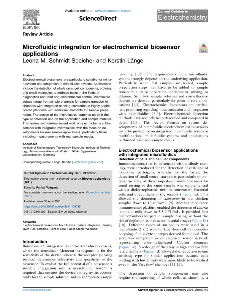 Microfluidic Integration For Electrochemical Biosensor | PDF | Biosensor | Microfluidics