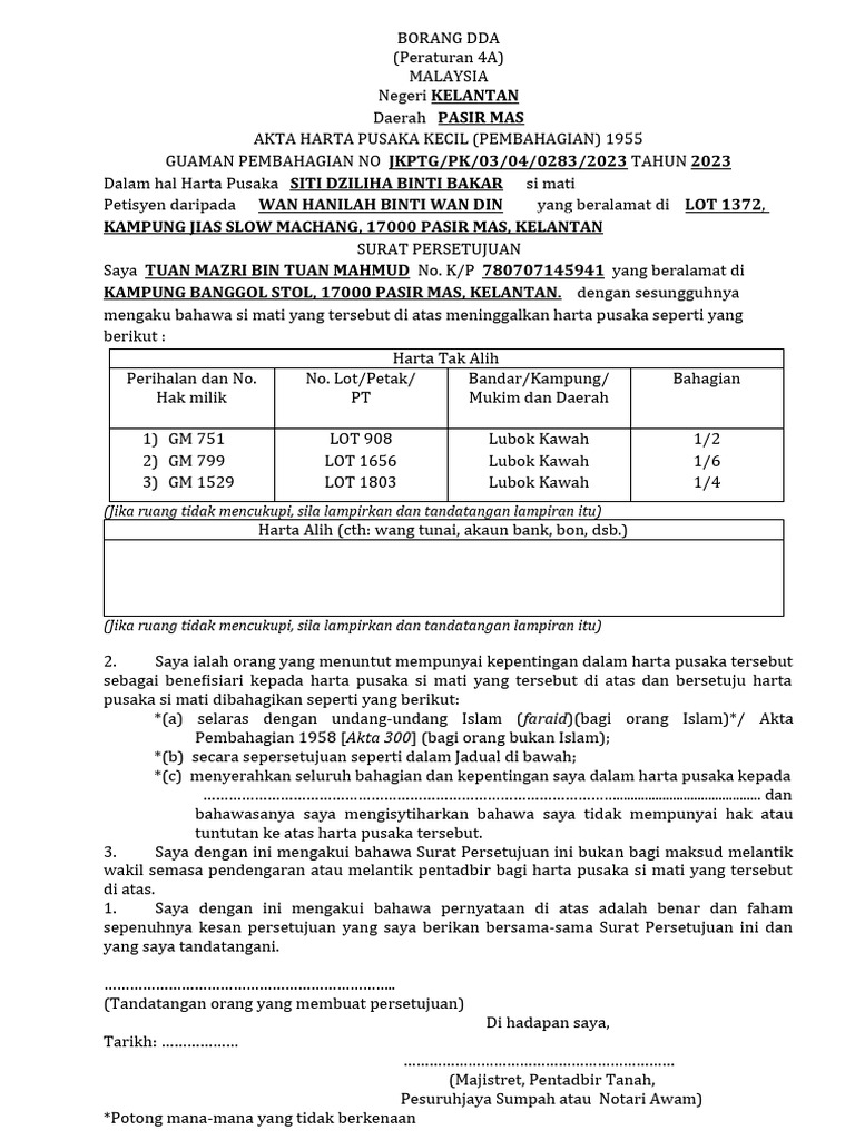 Borang Persetujuan - Bahasa Melayu Borang DDA | PDF