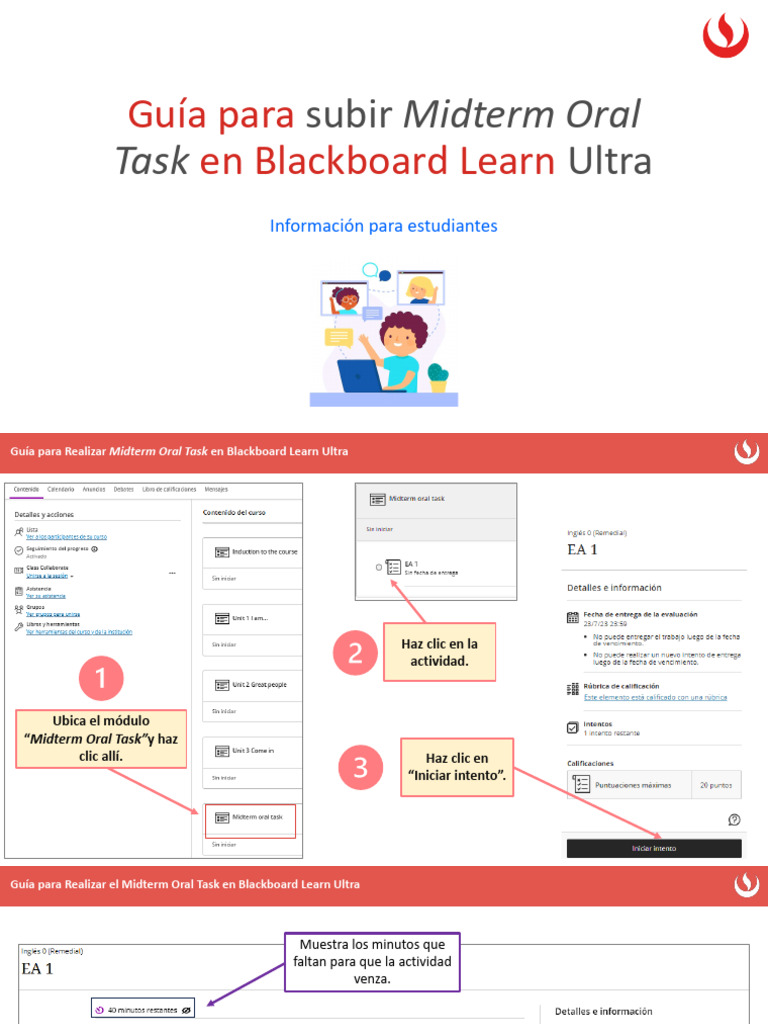 Guía para subir el Midterm Oral Task en Blackboard Learn Ultra _ Ss | PDF | Software | Informática