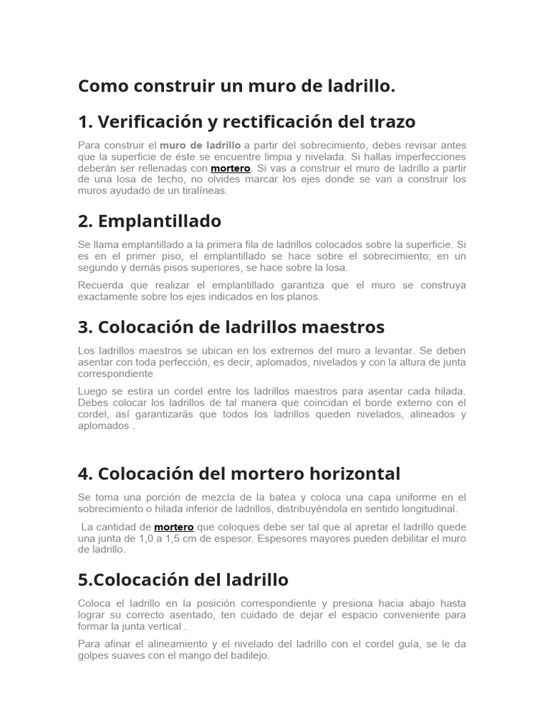 Cómo construir un muro de ladrillo | PDF | Ladrillo