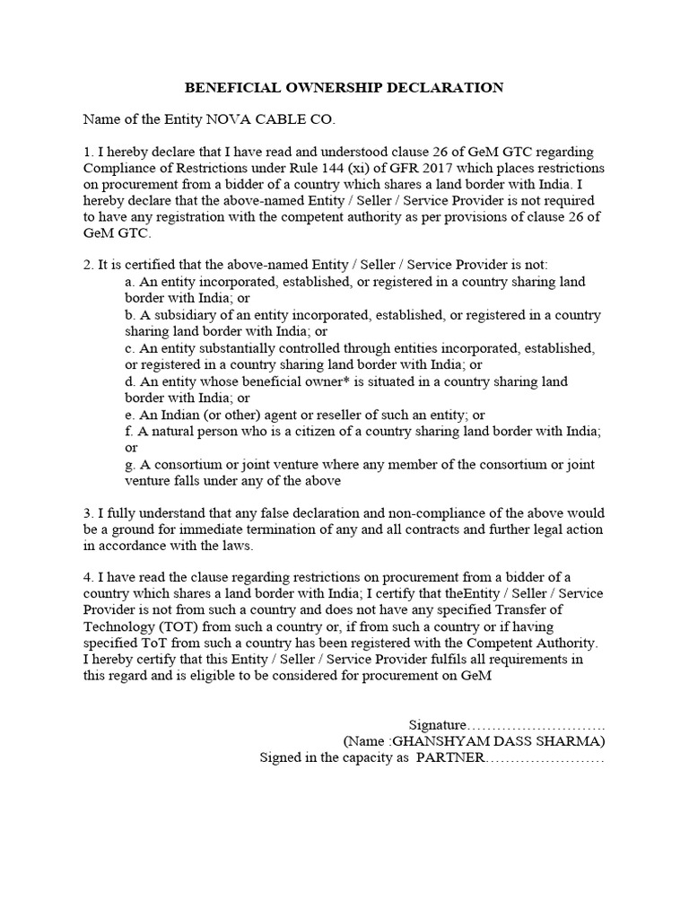 Beneficial Ownership Declaration | PDF