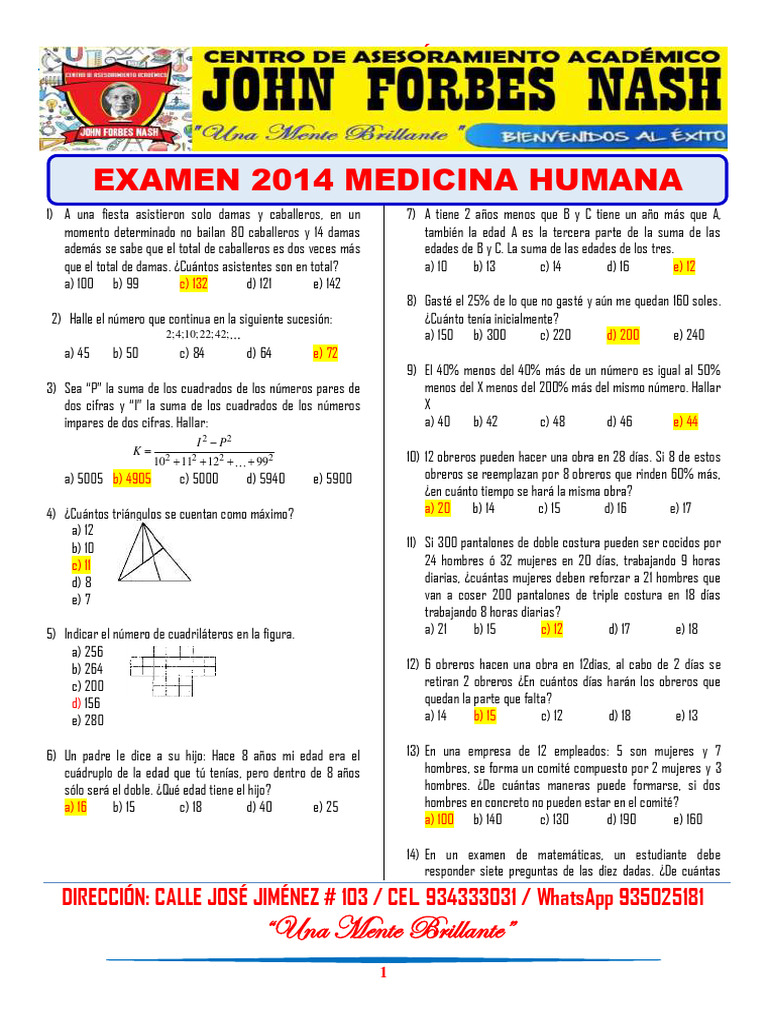 Examen 2014 Medicina | PDF | Science | Matemáticas