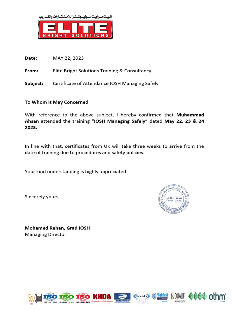 IOSH MS Completion Certificate 3 | PDF
