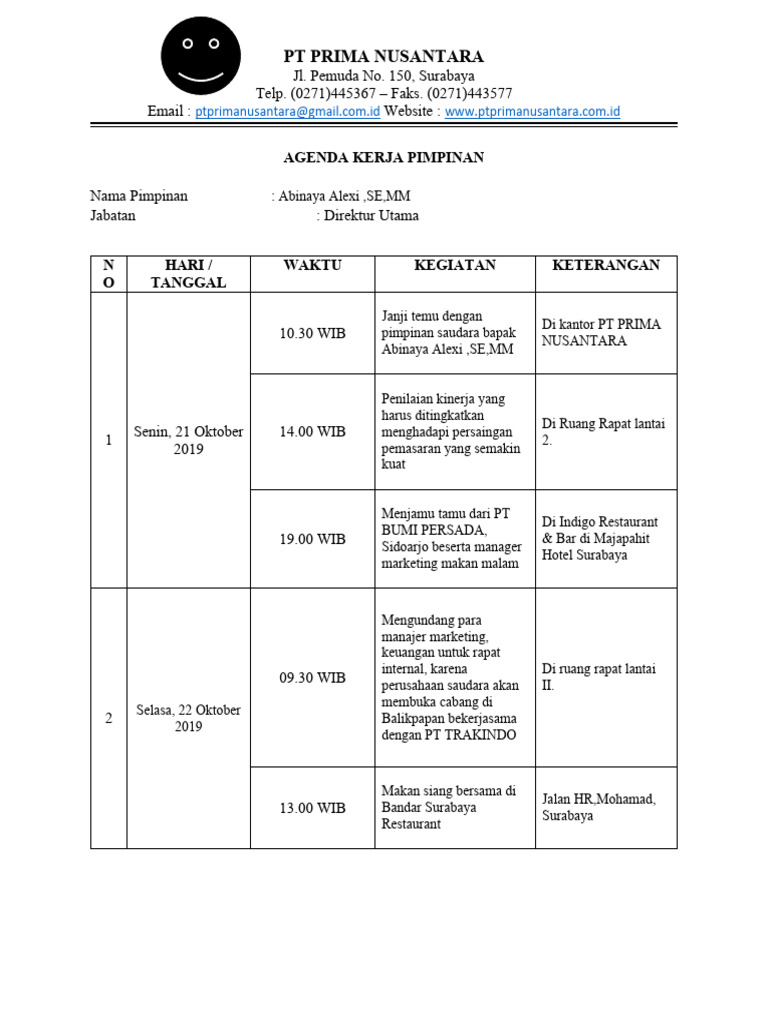 Jadwal Pimpinan Rena | PDF