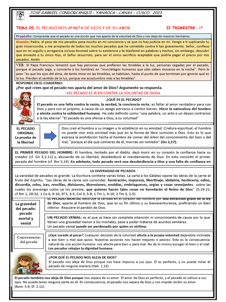 1º Ficha 17 El Pecado Nos Aleja De Dios Pdf Pecado Amor