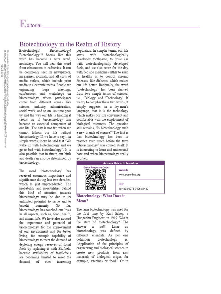 Biotechnology in The Realm of History.1 | PDF | Biotechnology | Heredity