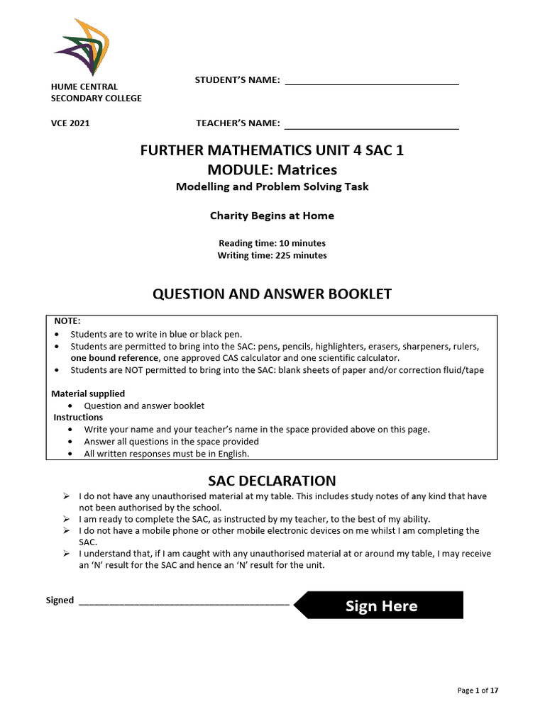 2021 FM SAC 3 Matrices Draft 1 | PDF