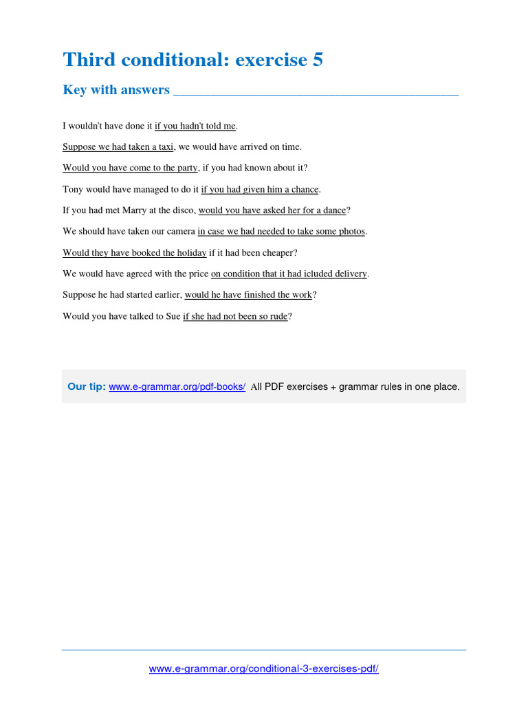 Third Conditional Exercise 5 Key | PDF