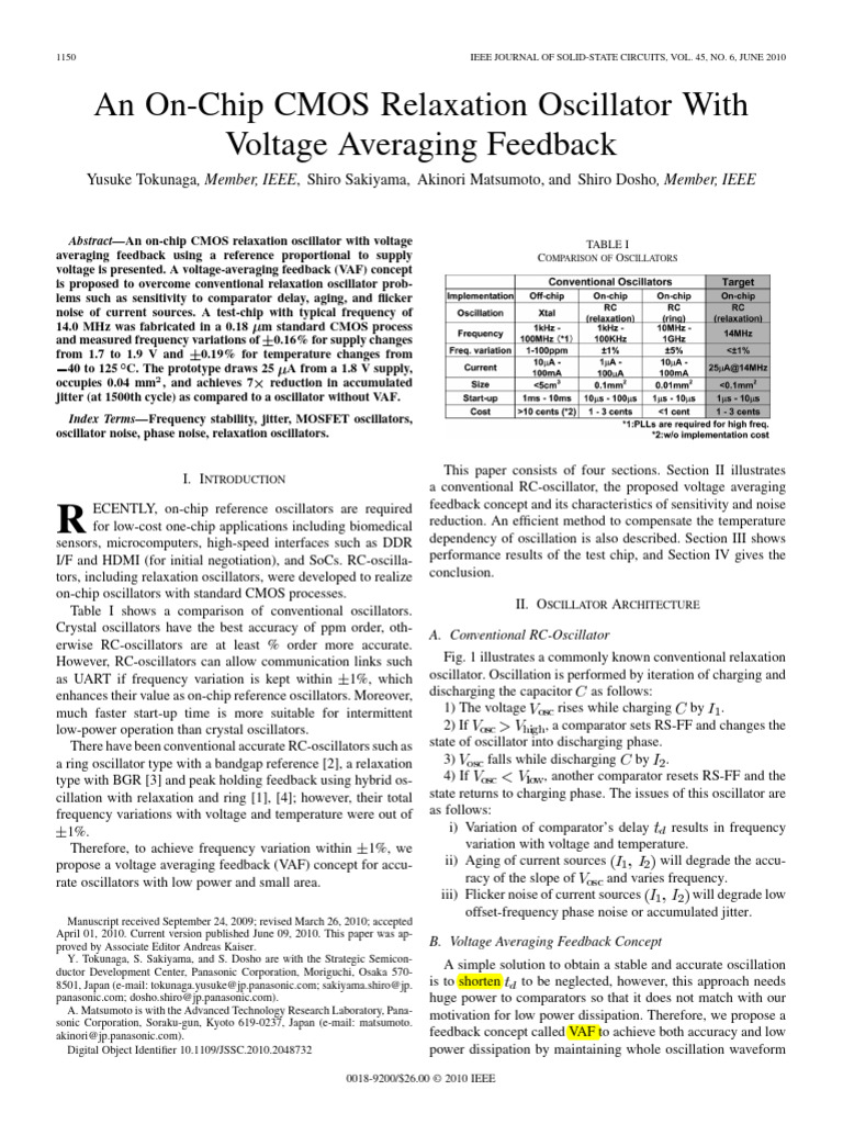 Eetop - CN - An On-Chip CMOS Relaxation Oscillator With Voltage Averaging Feedback | PDF