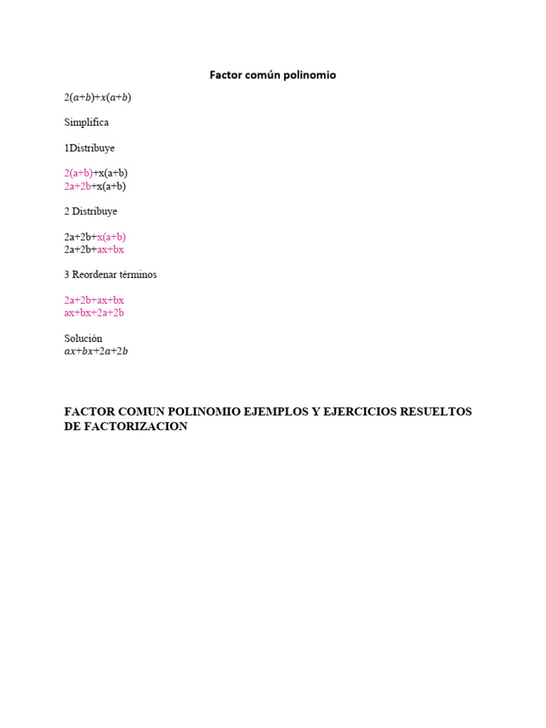 Factor Común Polinomio | Descargar gratis PDF | Factorización | Aritmética