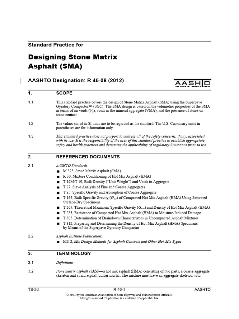 AASHTO R 46-08 (2012) - Design of SMA | PDF