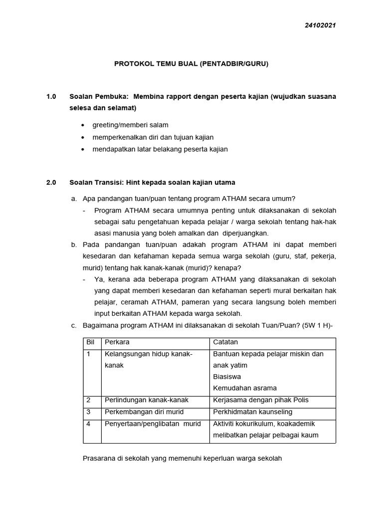 Protokol Temu Bual ATHAM - 4 Feb 2022 (Pentadbir Guru) | PDF
