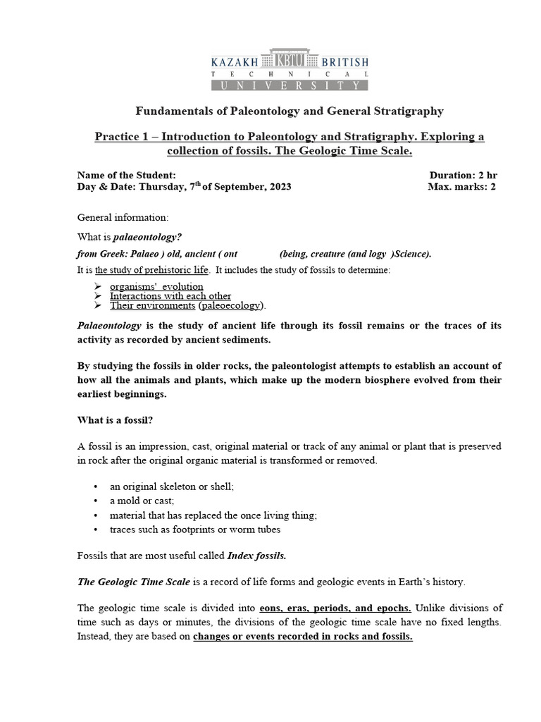 Lab1 - Intro Paleo | PDF | Geologic Time Scale | Paleontology