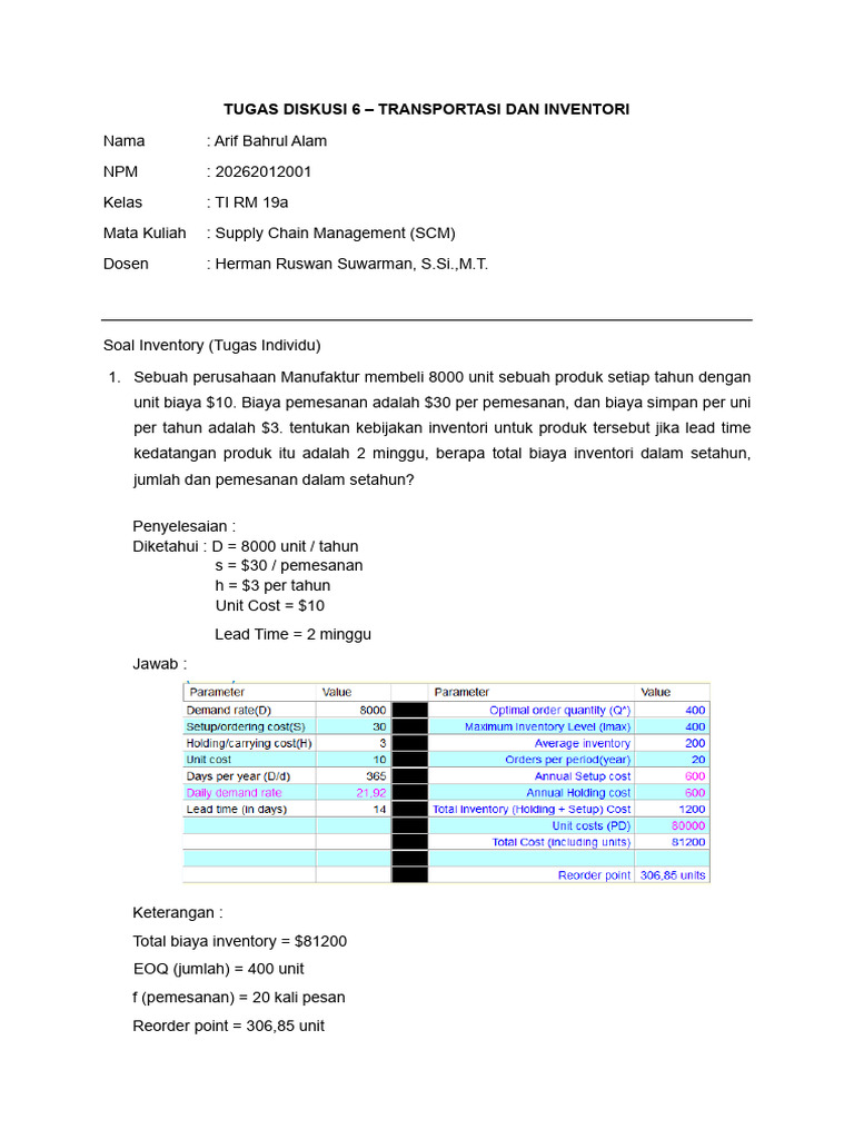 Tugas 06 Inventory & Transportasi - Individu | PDF