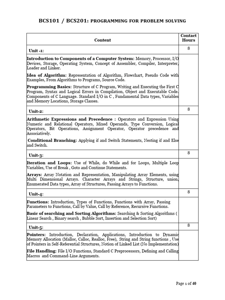 Syllabus BTech First Yr PPS R-17-18 | PDF | Computer Program | Programming