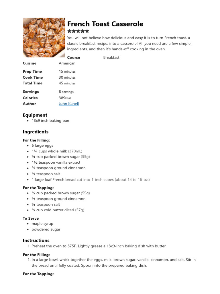 French Toast Casserole - Preppy Kitchen | PDF | Fat | Breads