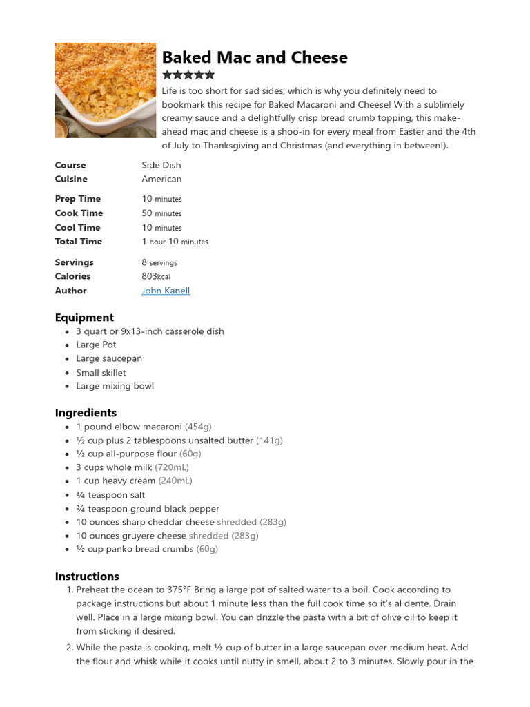 Baked Mac and Cheese - Preppy Kitchen | PDF | Macaroni And Cheese | Fat