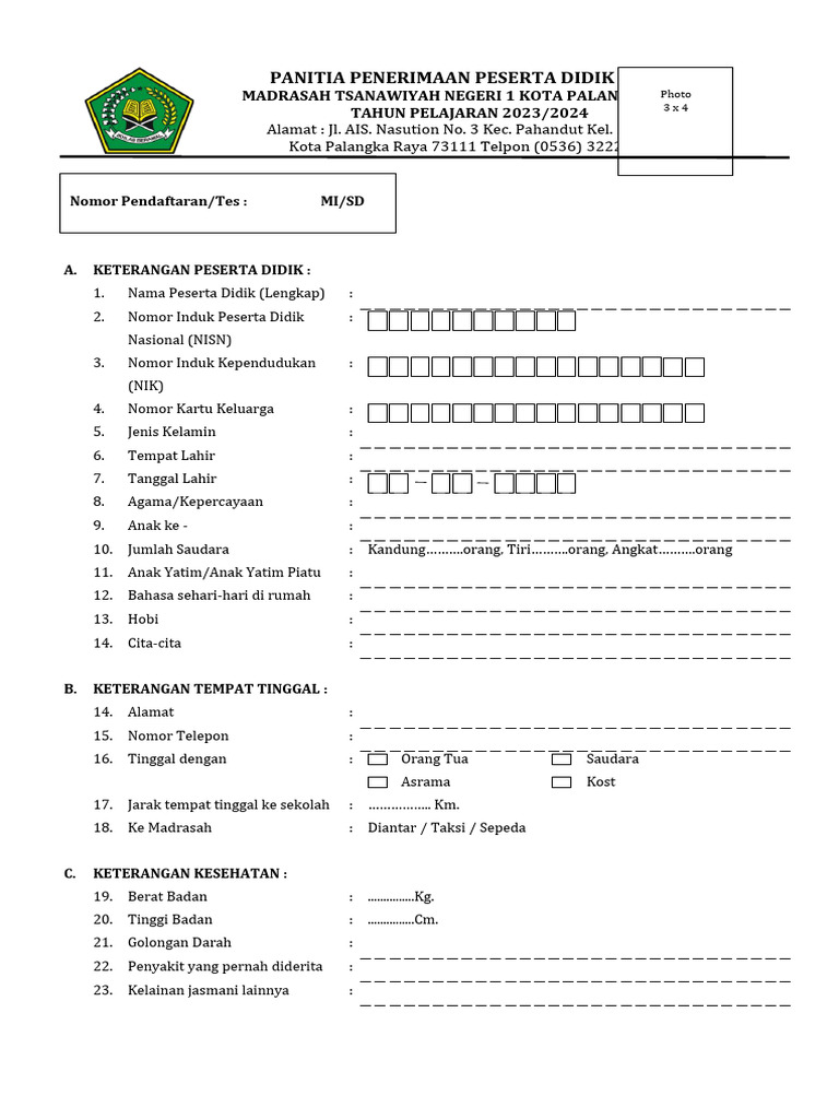 Blangko Siswa Baru TP 2023-2024 News | PDF