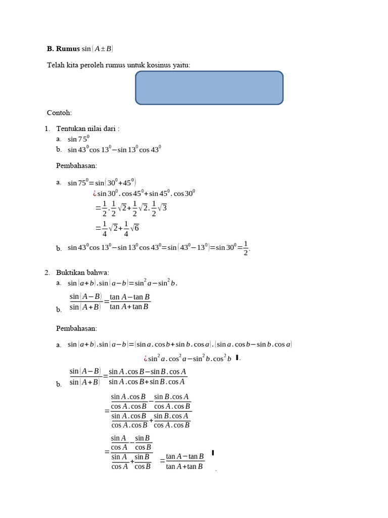 Jumlah Dan Selisih Dua Sudut Pada Sinus | PDF