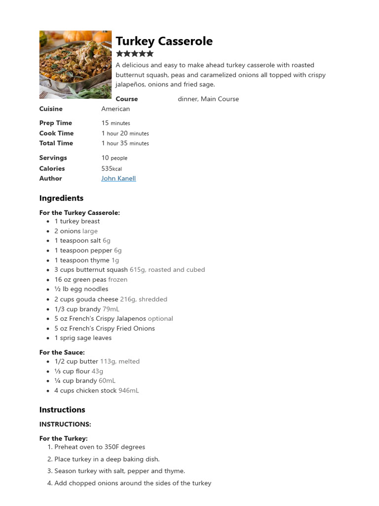 Turkey Casserole - Preppy Kitchen | PDF | Cooking | Baking
