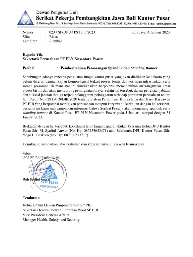 Surat Pemberitahuan Pemasangan Spanduk Dan Banner | PDF