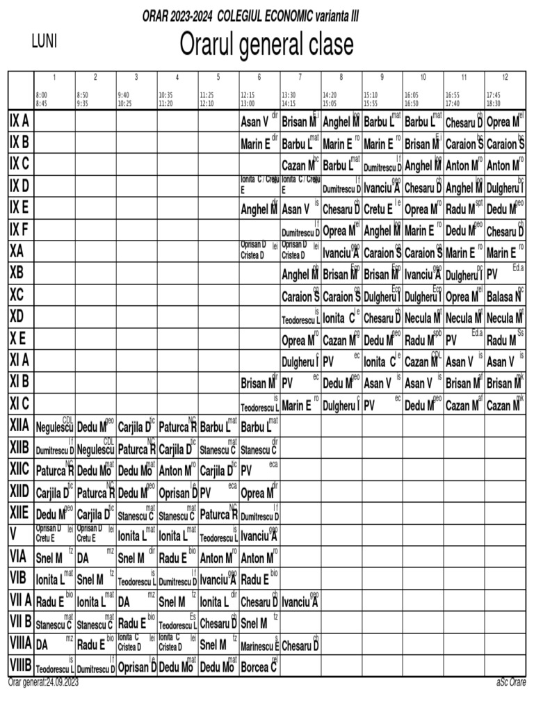 Orar General 2023-2024 - Var. III | PDF