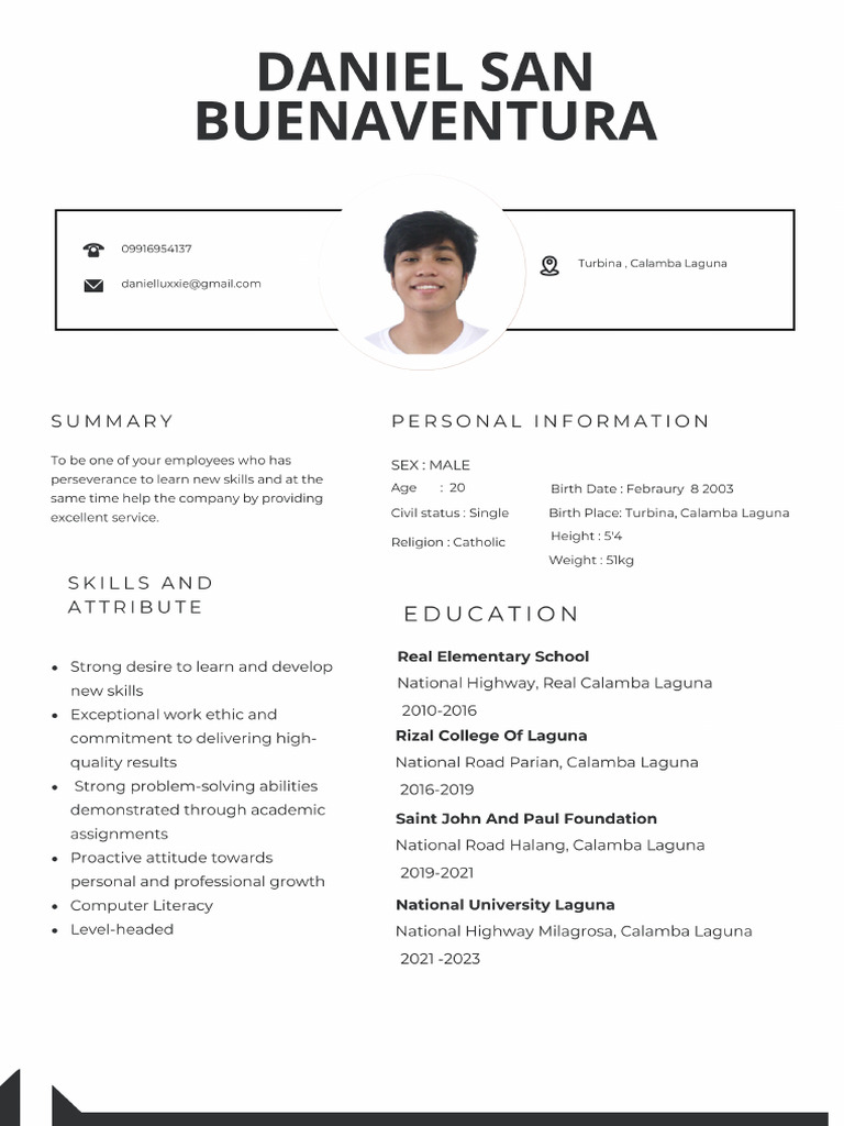 Daniel San Buenaventura Resume | PDF