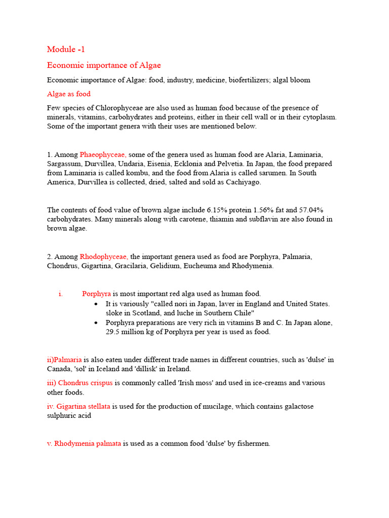 Module 1 Economic Imp. of Algae | PDF | Agar | Algae