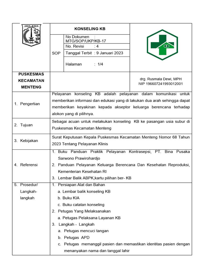 SOP Konseling KB Puskesmas | PDF | Pengembangan Diri