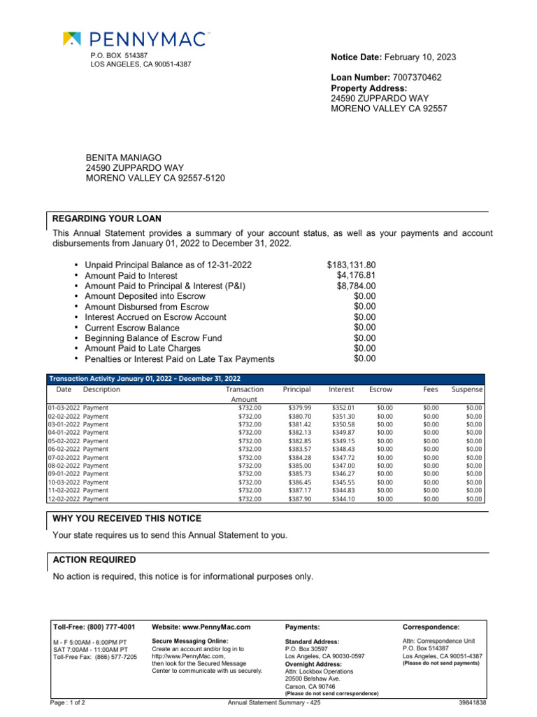 P.O. BOX 514387 LOS ANGELES, CA 90051-4387: Transaction Activity ...