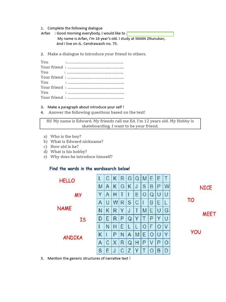 Complete The Following Dialogue | PDF