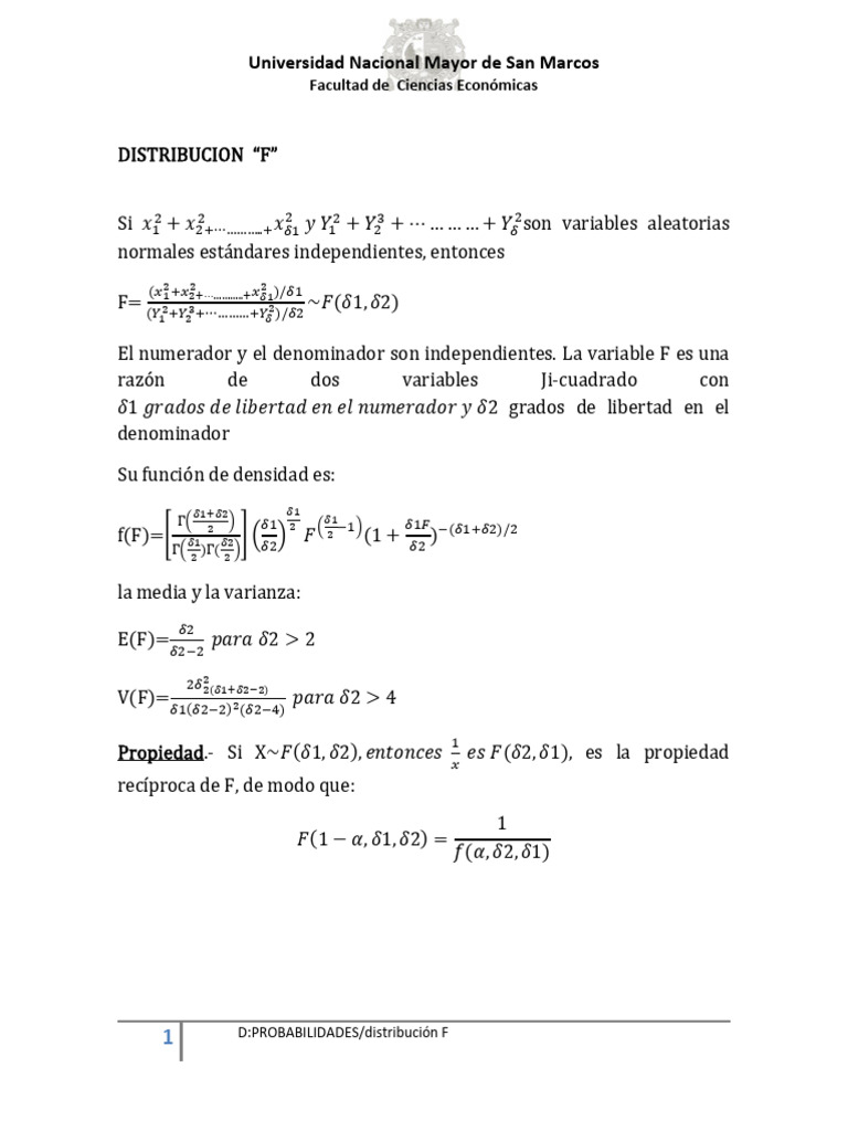Distribucion F | PDF | Distribución Cuadrada Chi | Distribución de ...